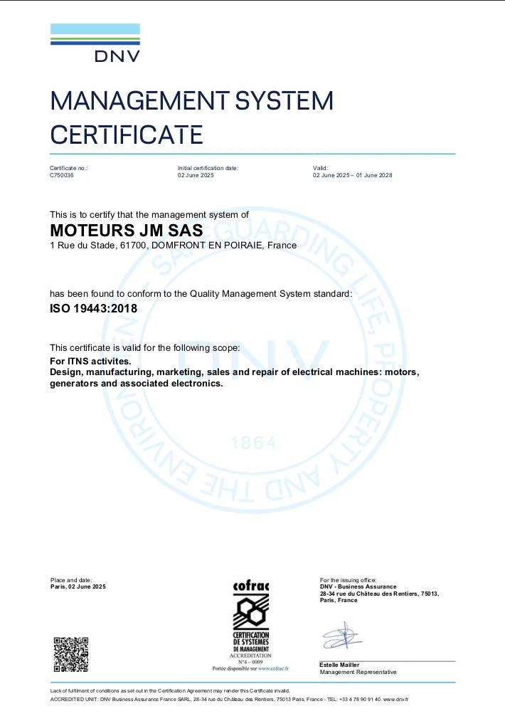 Our certifications - MOTEURS J.M. - high-quality electric motors